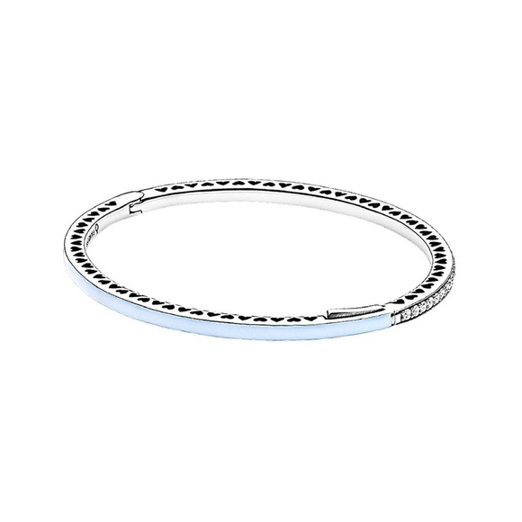 Pandora | Jewelry | Pandora Sterling Silver Cz Air Blue Enamel Radiant Hearts Bangle Euc | Poshmark